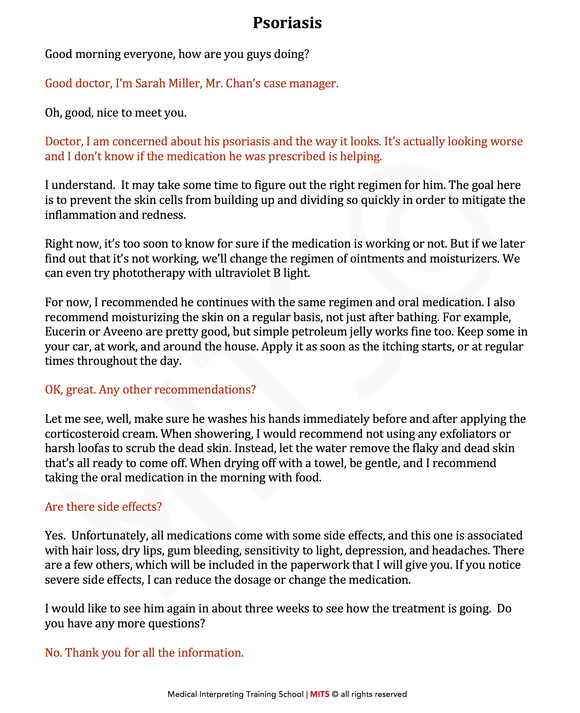 Practice Exercise 11 • Medical Interpreting Training School